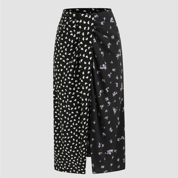 Cider | Skirts | Nwt Cider Black Floral Heart Mixed Print Midi Skirt ...